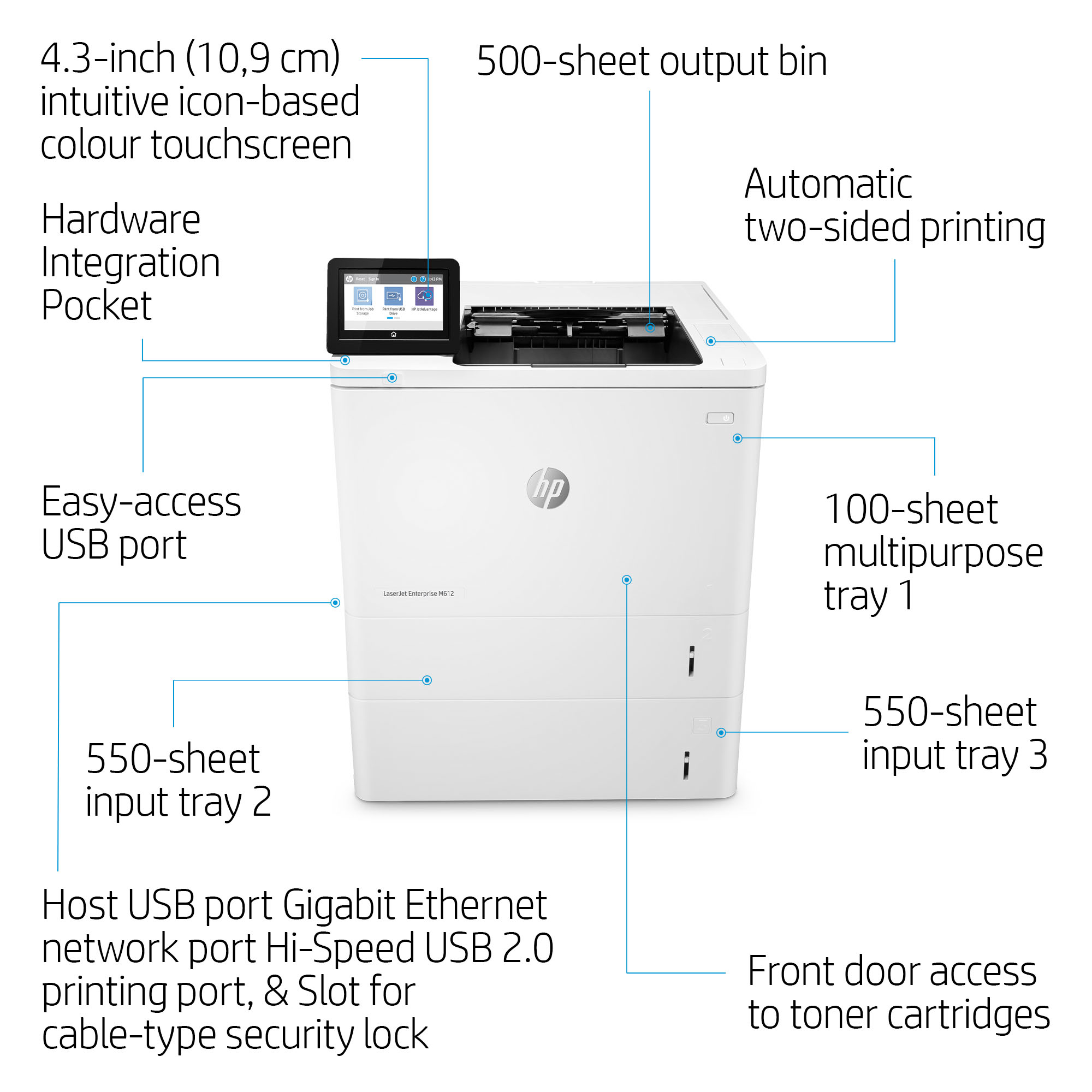 HP LaserJet Enterprise M612dn, Print, Two-sided printing, 429 in ...