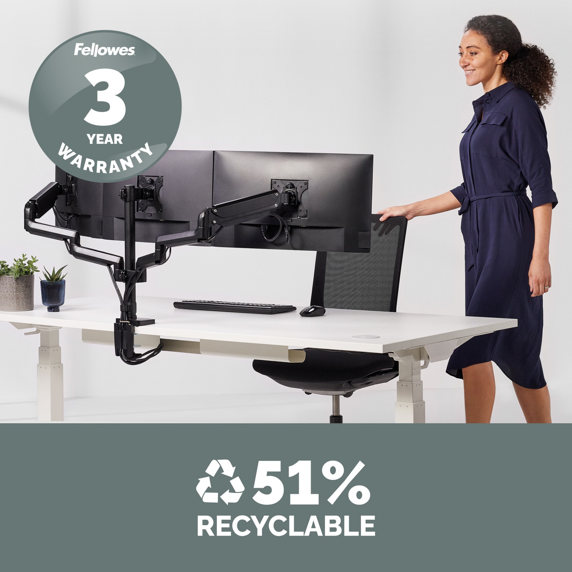 Fellowes Platinum Series Triple Monitor Arm - Monitor Mount for Three ...
