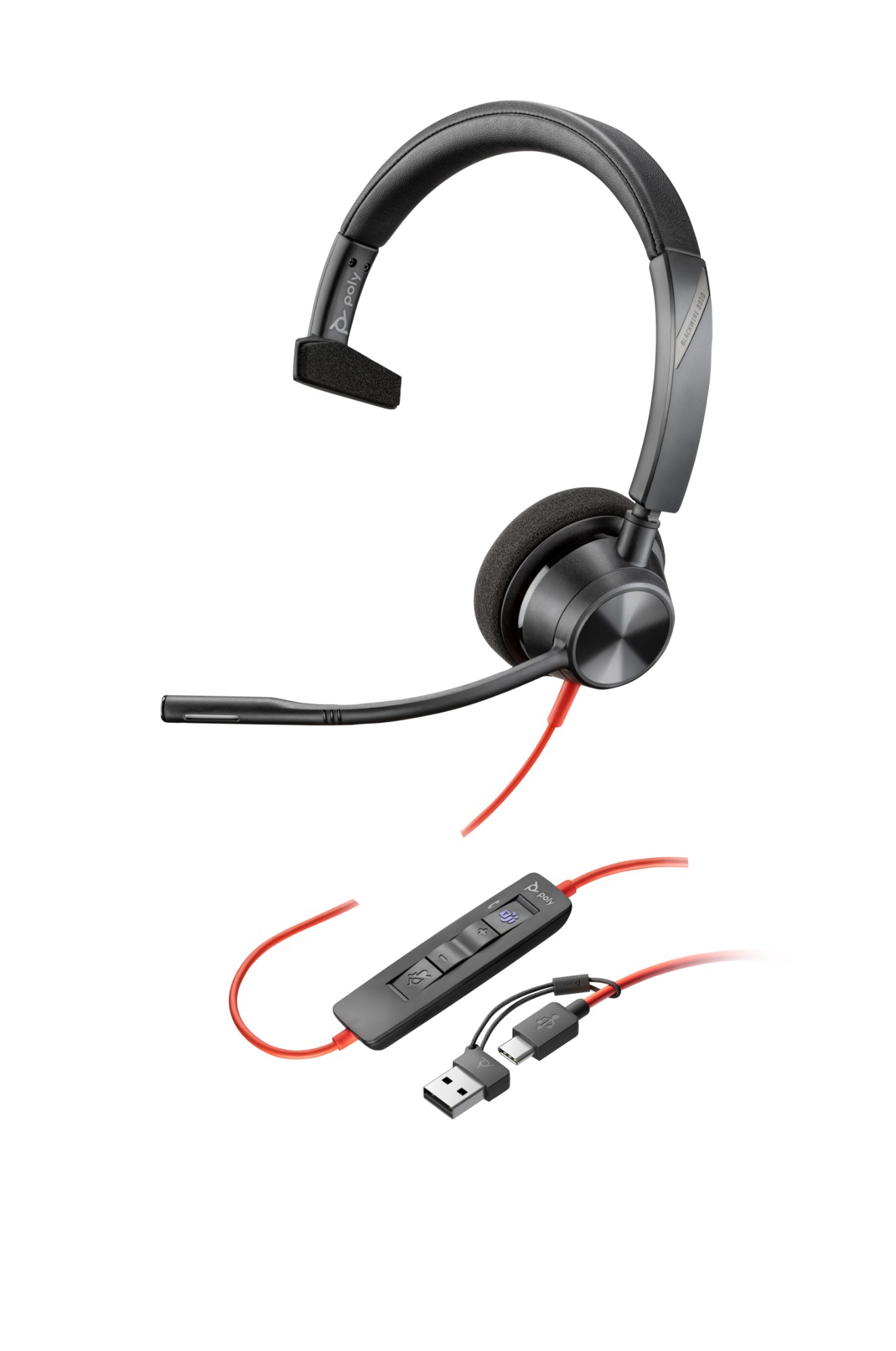 HP Poly Blackwire 3310 Monaural Microsoft Teams Certified USB-C Headset ...