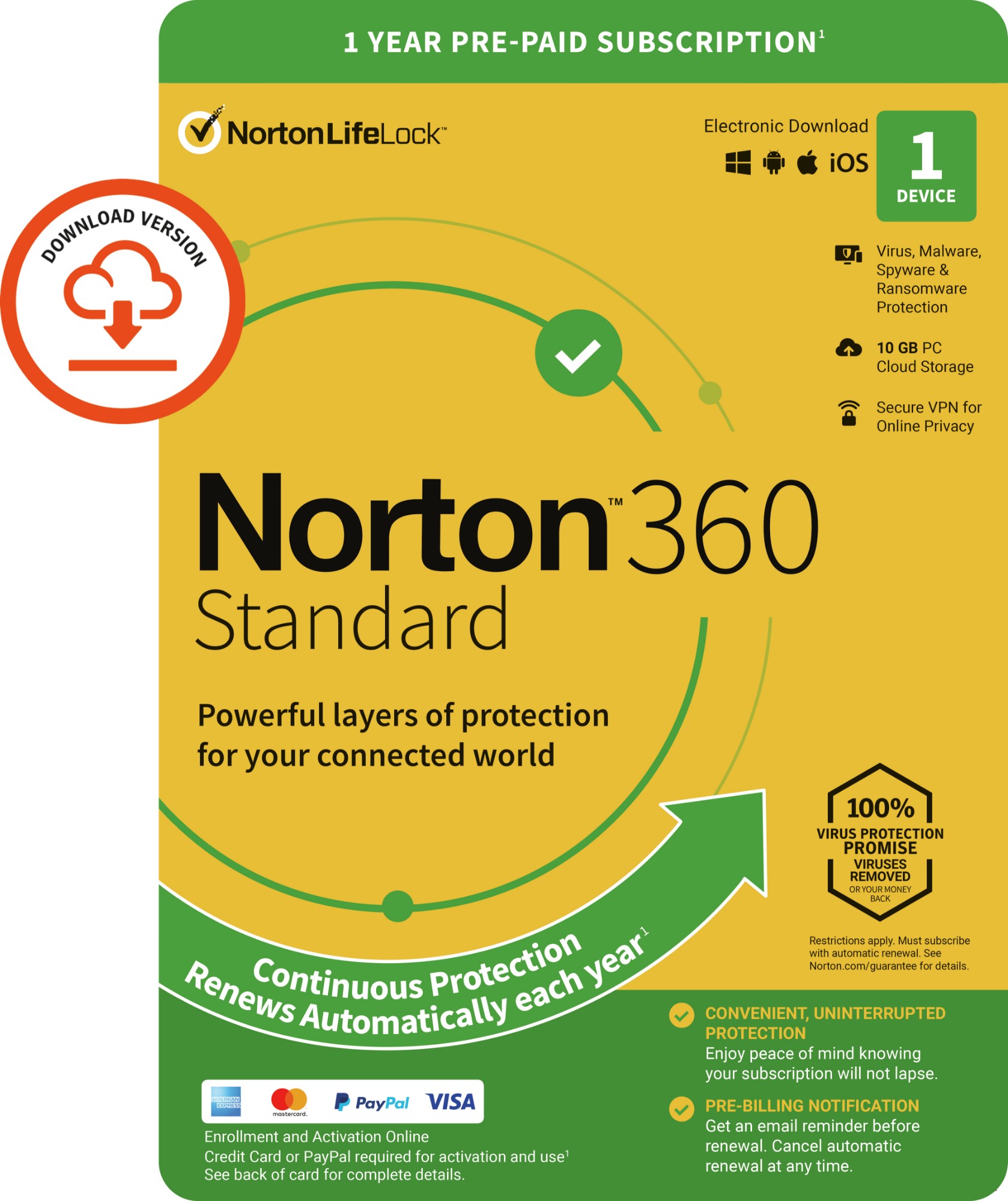 NortonLifeLock Norton 360 Standard | 1 Device | 1 Year Subscription ...