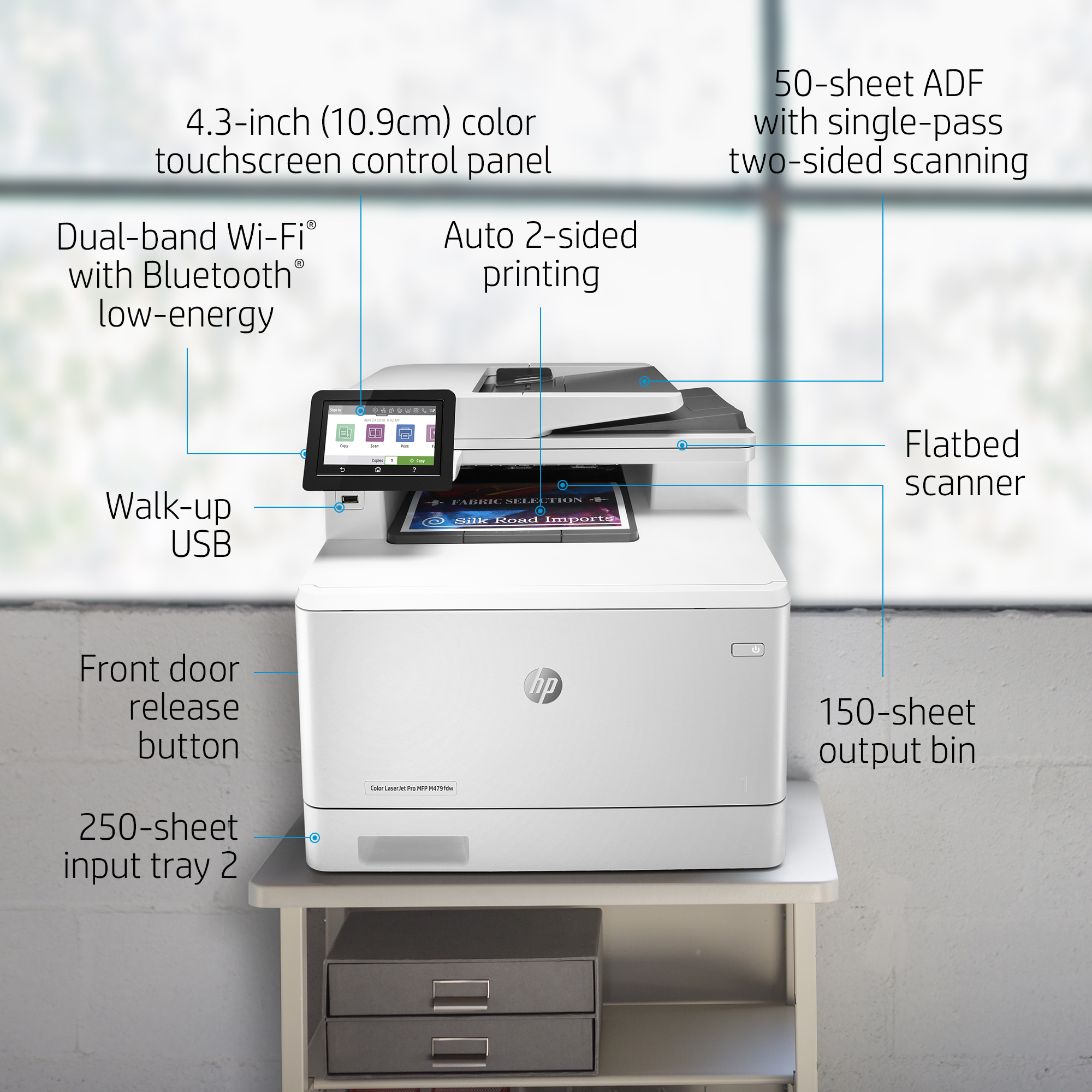 HP Color LaserJet Pro MFP M479fdw, Print, copy, scan, fax, email, Scan ...