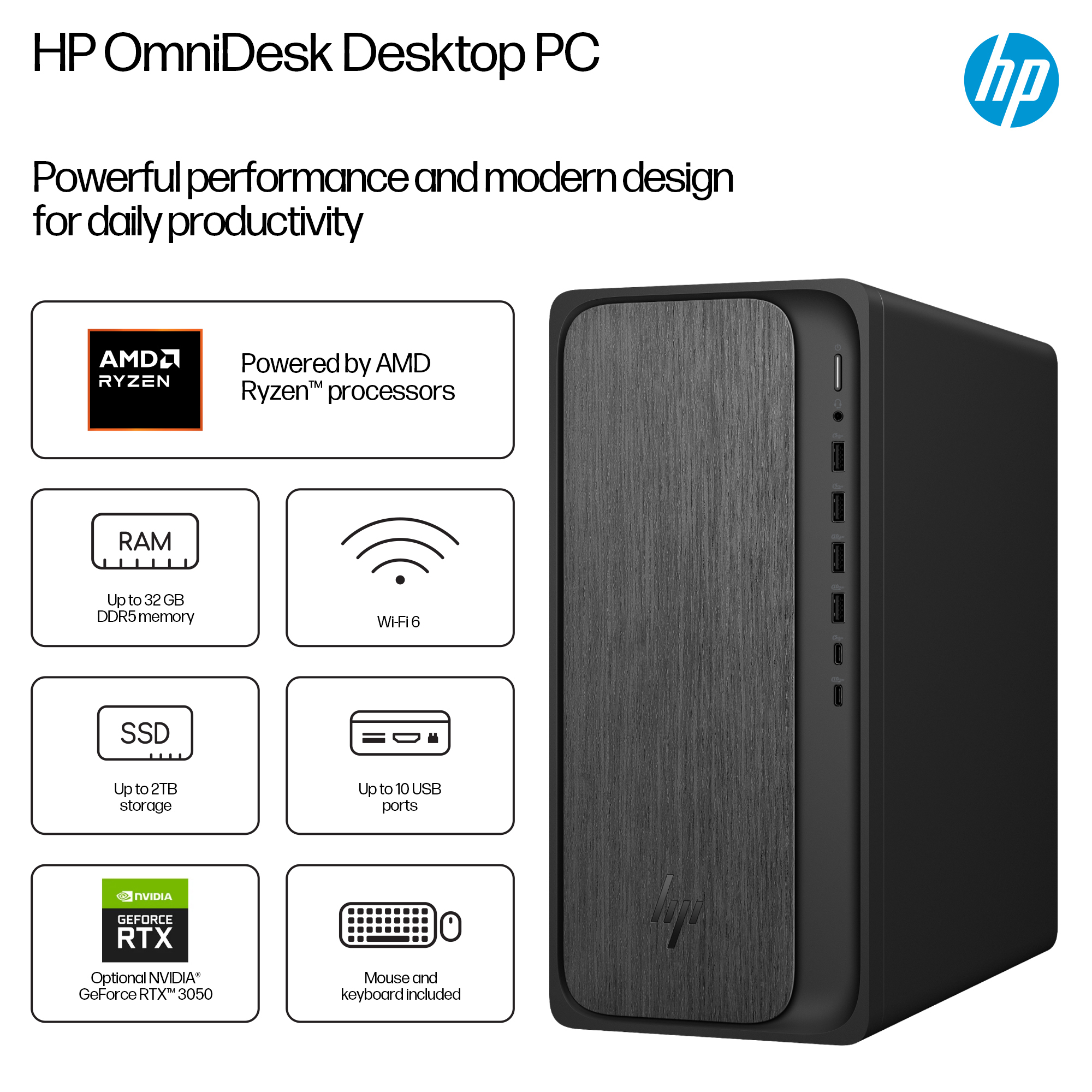 HP OmniDesk M02-0006na PC AMD Ryzen™ 5 8500G 8 GB DDR5-SDRAM 512 GB SSD Windows 11 Home Tower AI ...