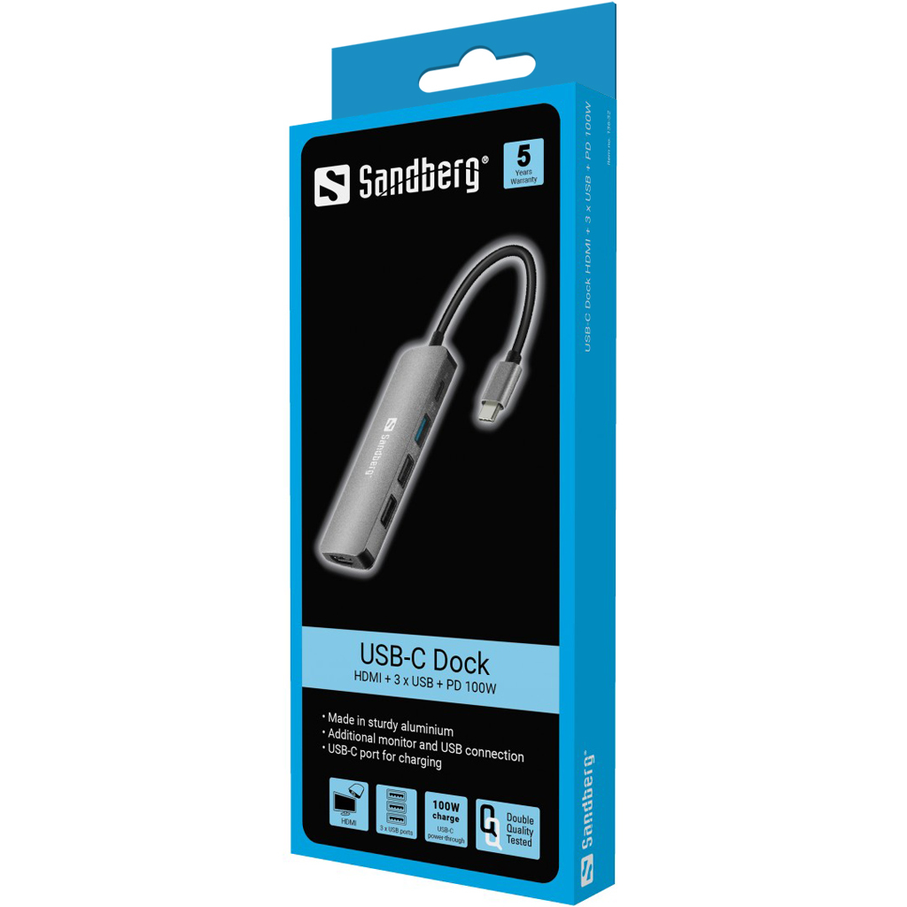 Sandberg USB-C Dock HDMI+3xUSB+PD 100W, 28 in distributor/wholesale ...