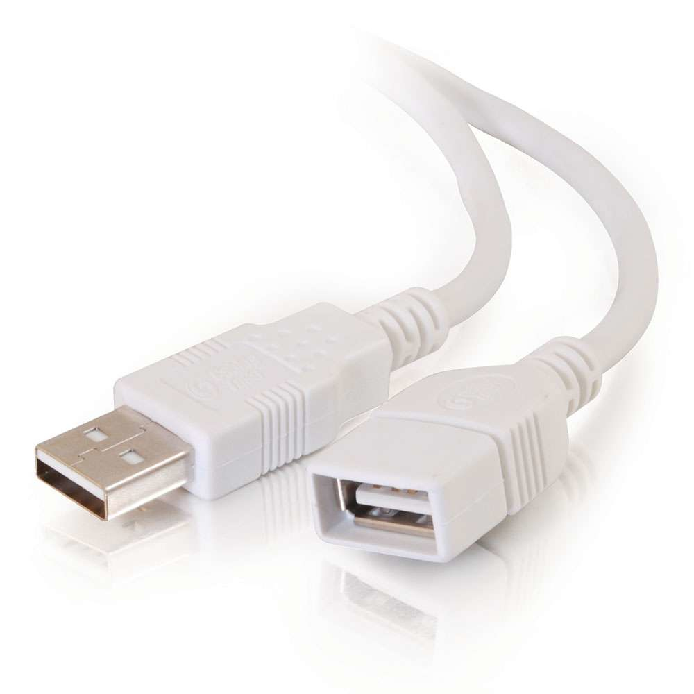 C2G 2m USB 2.0 A Male to A Female Extension Cable - White, 0 in ...