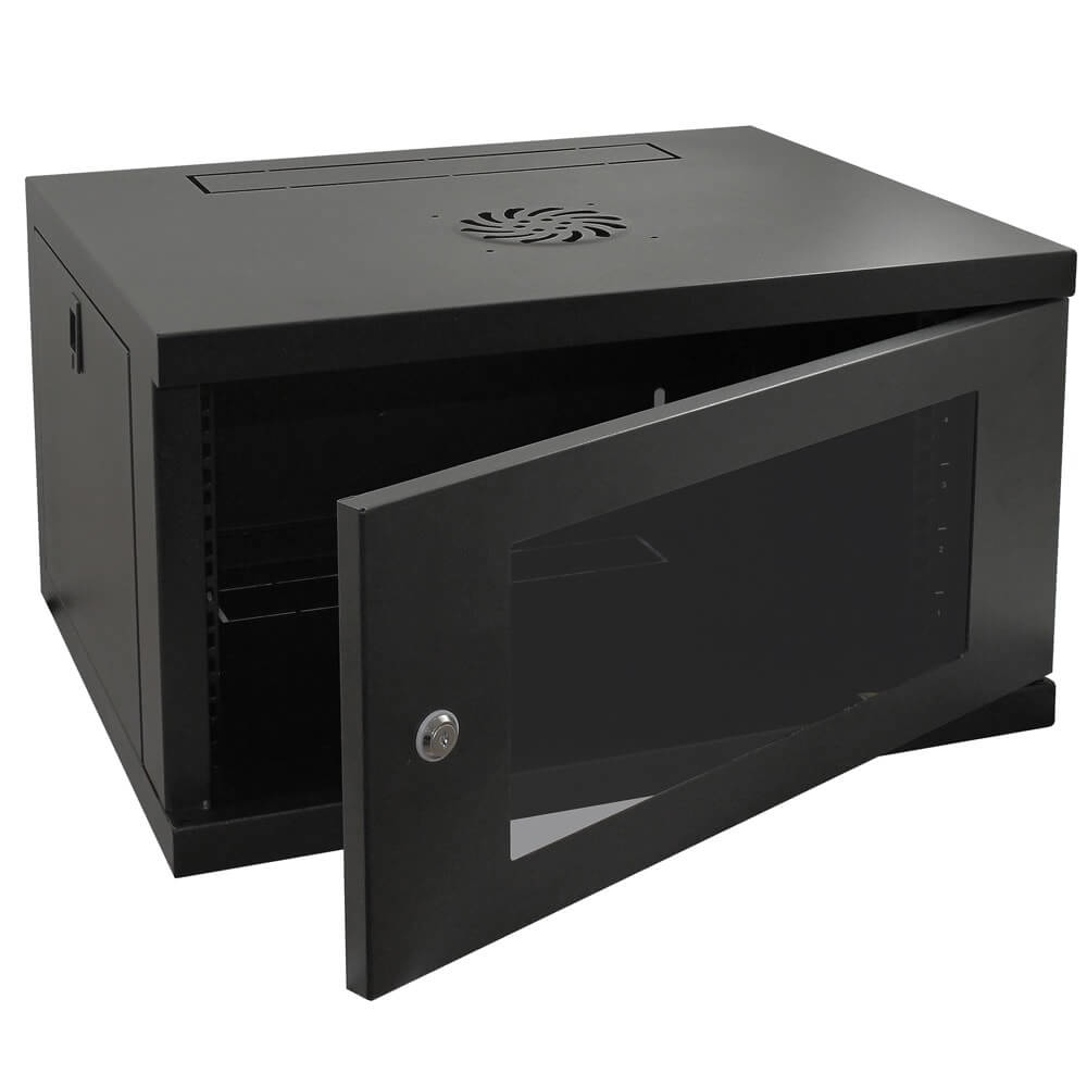 Videk 6u 600w x 600d Wall Mounting Cabinet c/w Glass Door - Black