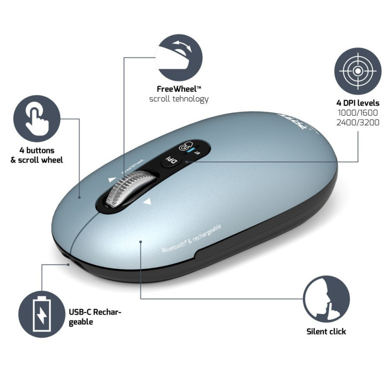 Port Designs 910500 mouse Universal Ambidextrous Bluetooth Optical 3200 ...